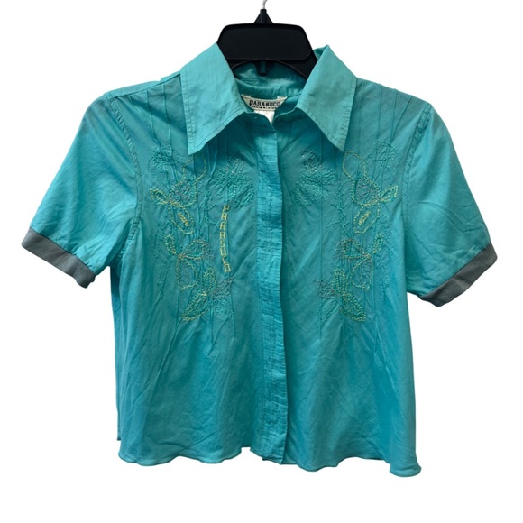 Parasuco | Tops | Nwt Vintage Parasuco Mint Teal Floral Embroidered ...